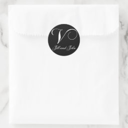 Elegant Black and White Monogram V Names Stickers | Zazzle