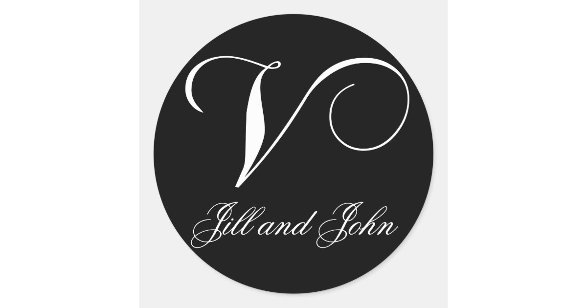 Elegant Black and White Monogram V Names Stickers | Zazzle