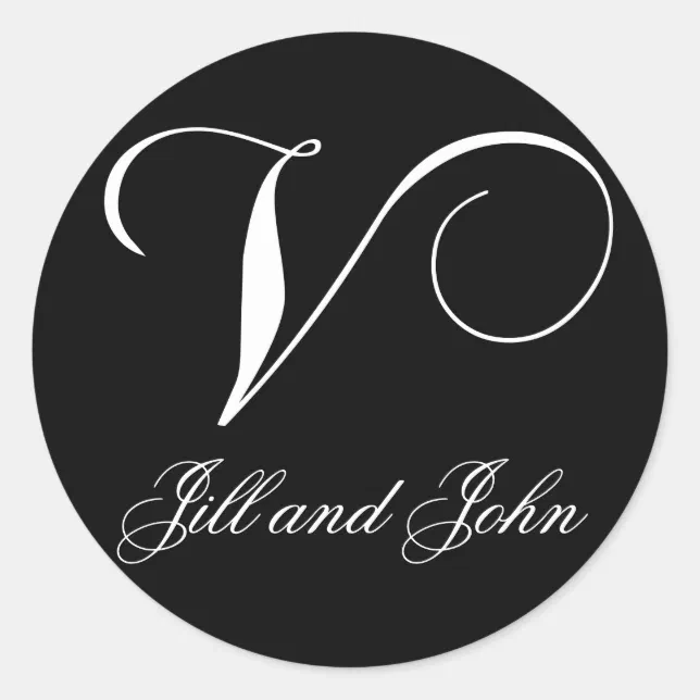 Elegant Black and White Monogram V Names Stickers | Zazzle