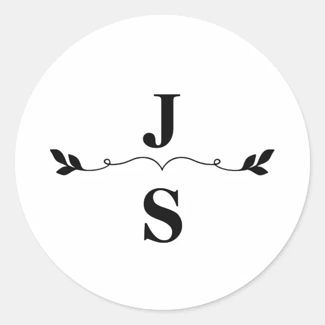 Elegant Black and White Monogram Wedding Classic Round Sticker | Zazzle