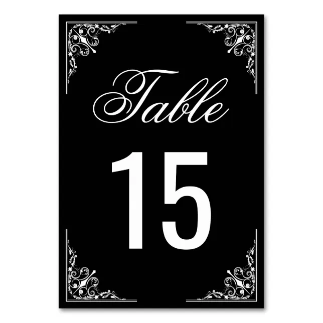 Elegant Black and White Ornate Wedding Table Number | Zazzle