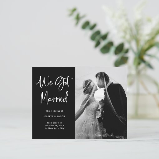 Elegant Black and White | Photo Wedding Announcement Postcard | Zazzle