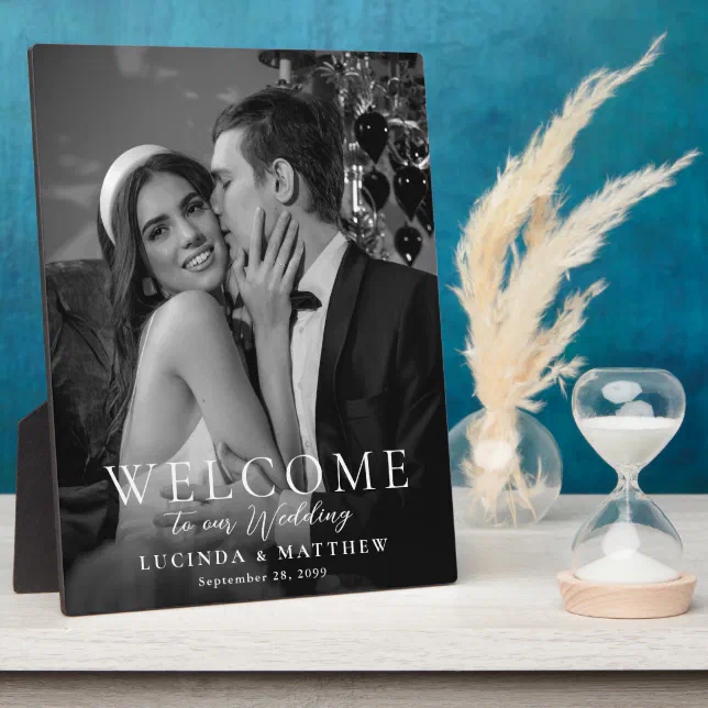 Elegant Black and White Photo Wedding Welcome Plaque | Zazzle