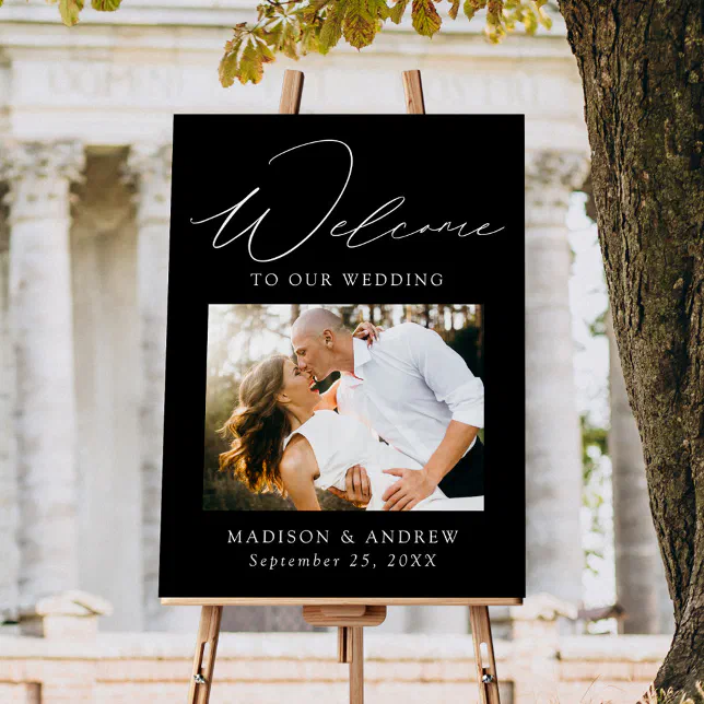 Elegant Black and White Photo Wedding Welcome Sign | Zazzle