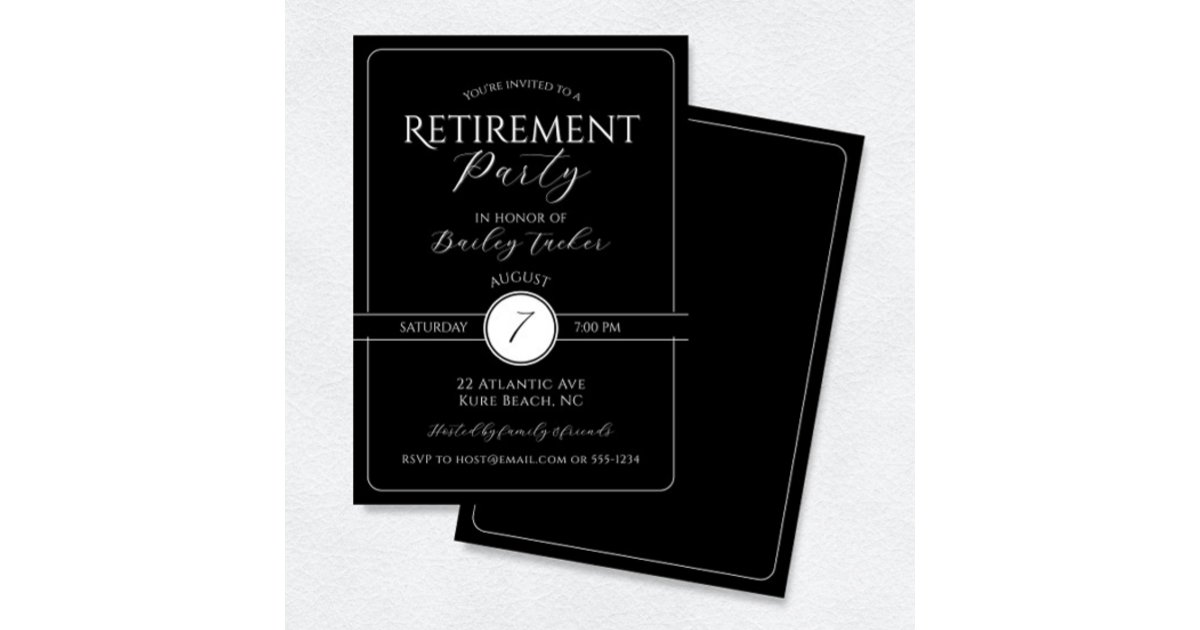Elegant Black and White Retirement Party Invitation | Zazzle