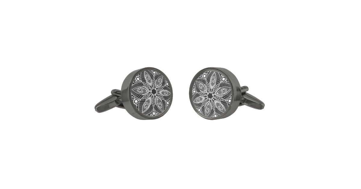 Elegant Black And White Retro Lace Circle Gunmetal Finish Cufflinks ...