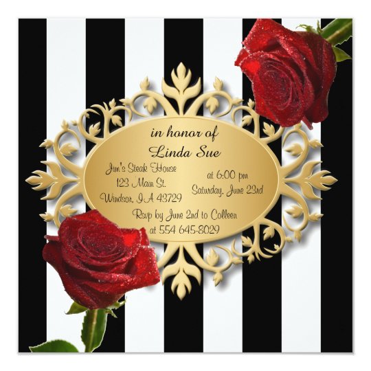 Elegant Black and White Stripes and Red Roses Invitation | Zazzle.com