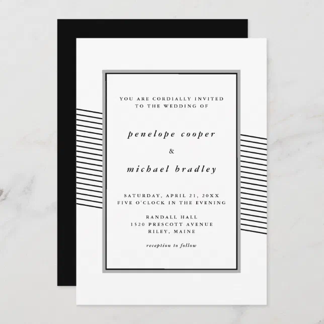 Elegant Black and White Stripes Wedding Invitation | Zazzle