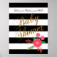 Elegant Black and White Stripes With Pink Floral Poster | Zazzle