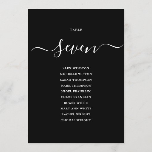 Elegant Black And White Table Number Seating Chart | Zazzle