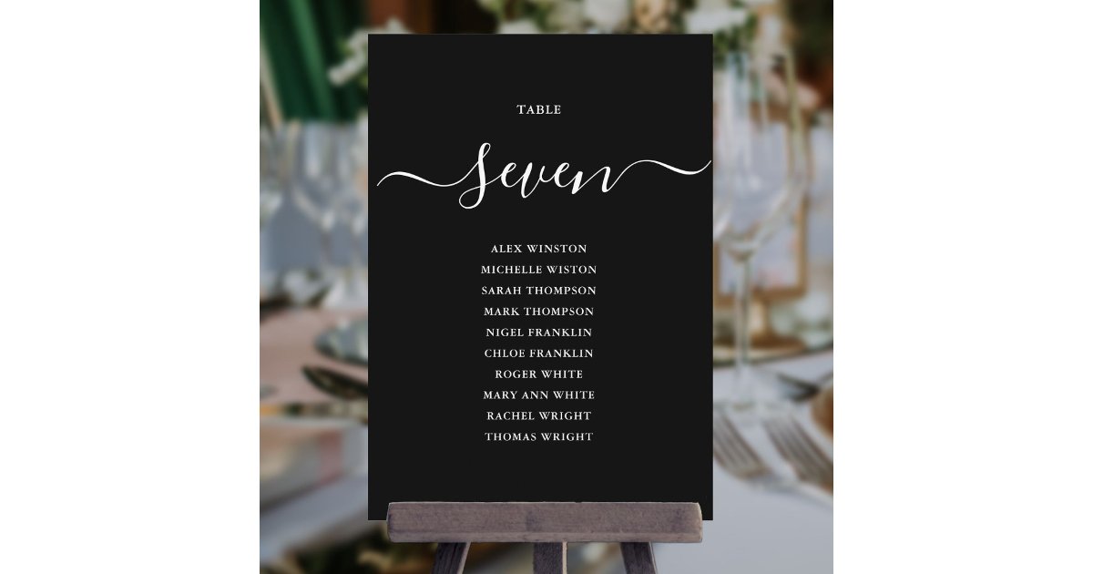 Elegant Black And White Table Number Seating Chart | Zazzle