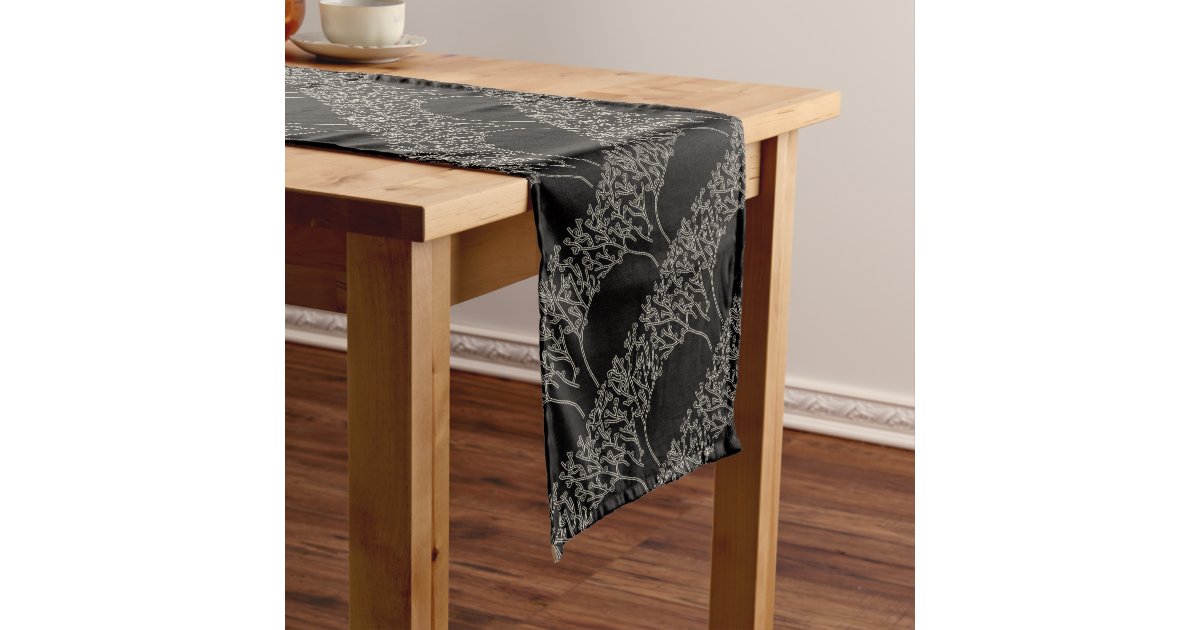 Elegant Black and White Tree Table Runner | Zazzle