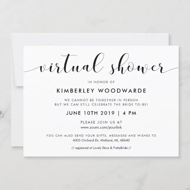 Elegant black and white Virtual shower Invitation | Zazzle