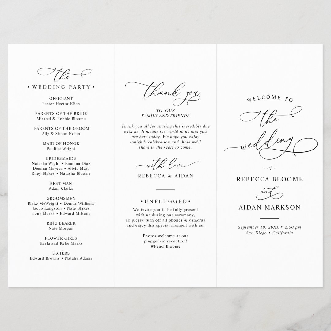 Elegant Black and White Wedding Ceremony Program | Zazzle