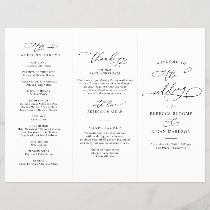 Elegant Black and White Wedding Ceremony Program | Zazzle