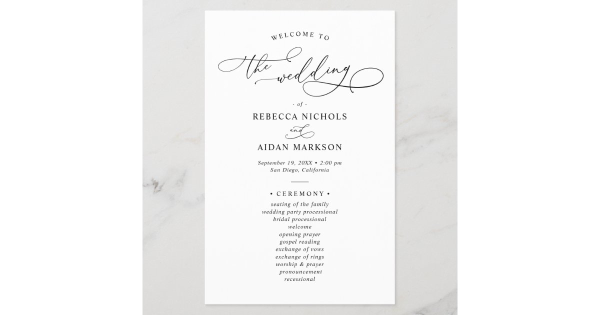 Elegant Black and White Wedding Ceremony Program | Zazzle