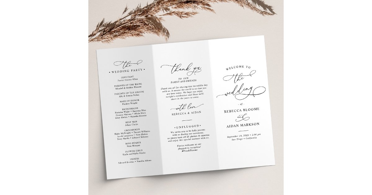Elegant Black and White Wedding Ceremony Program | Zazzle