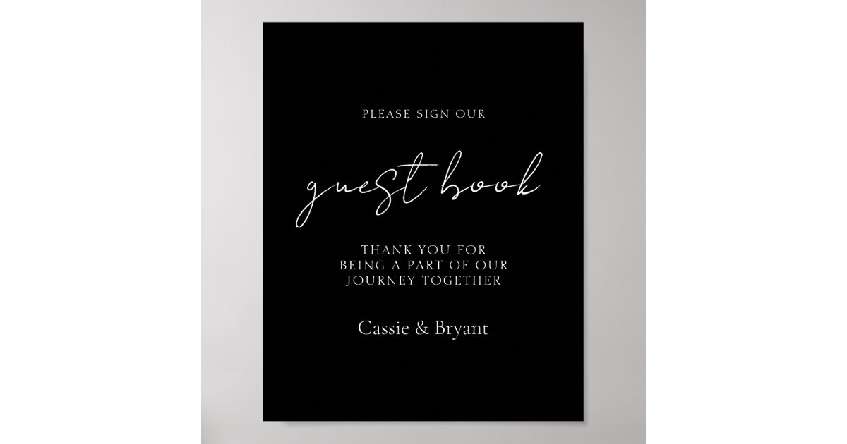 Elegant Black and White Wedding Guest Book Sign | Zazzle