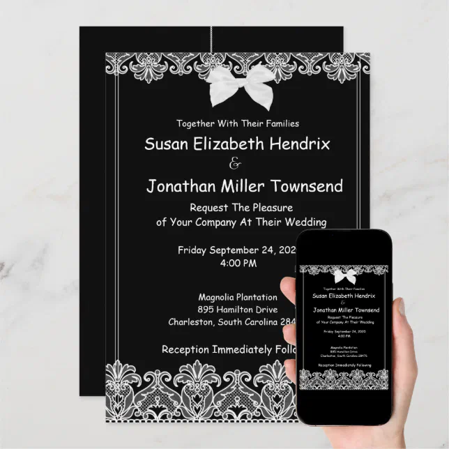 Elegant Black and White Wedding Invitation | Zazzle