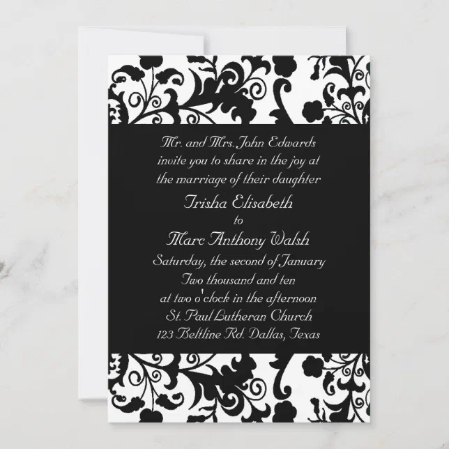Elegant black and white Wedding Invitation | Zazzle
