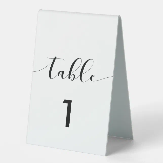 Elegant black and white wedding number table tent | Zazzle