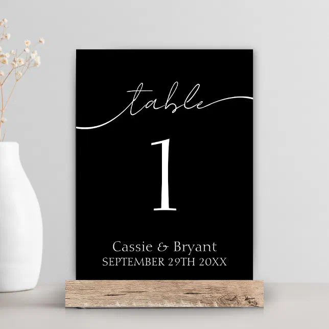 Elegant Black and White Wedding Table Number | Zazzle