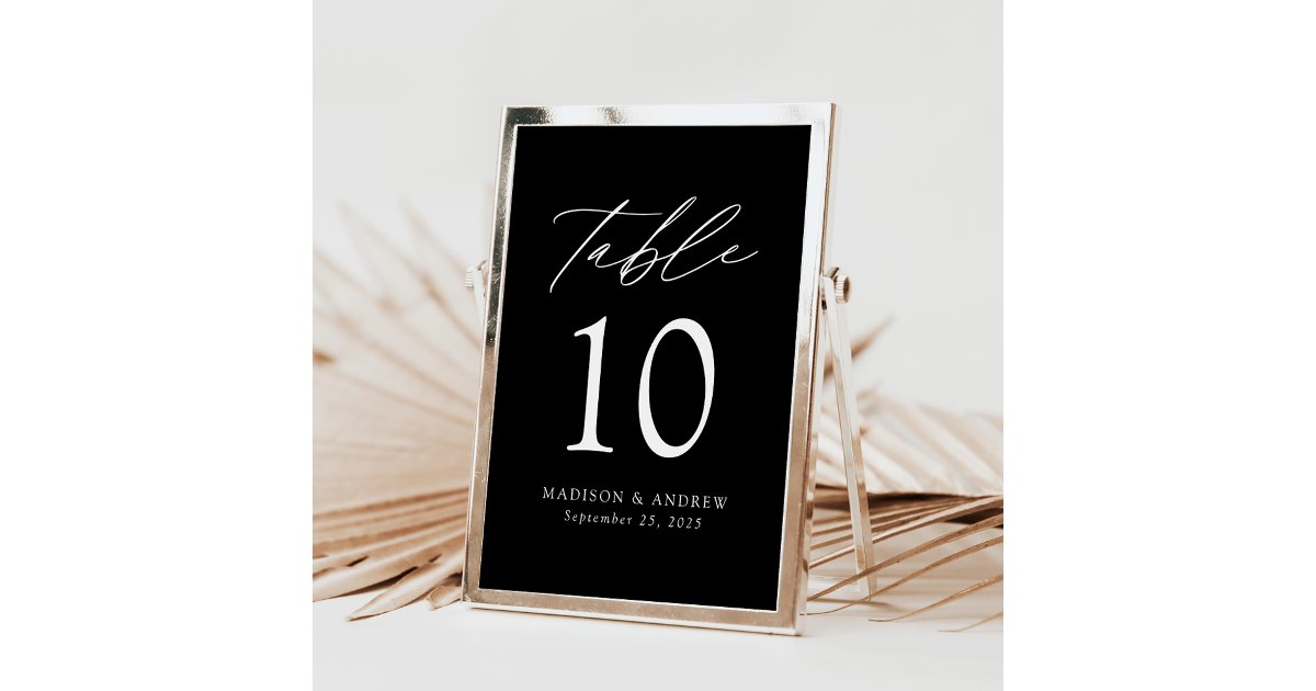 Elegant Black and White Wedding Table Number | Zazzle