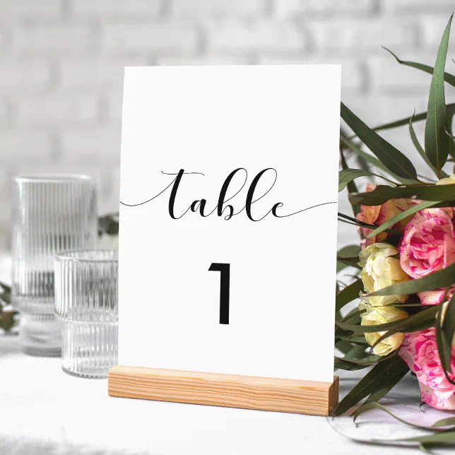 Elegant black and white wedding table number card | Zazzle