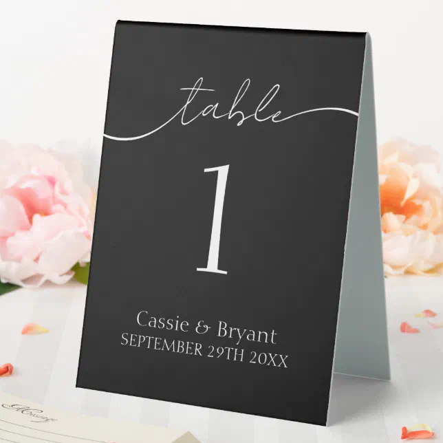 Elegant Black and White Wedding Table Number Table Tent Sign | Zazzle