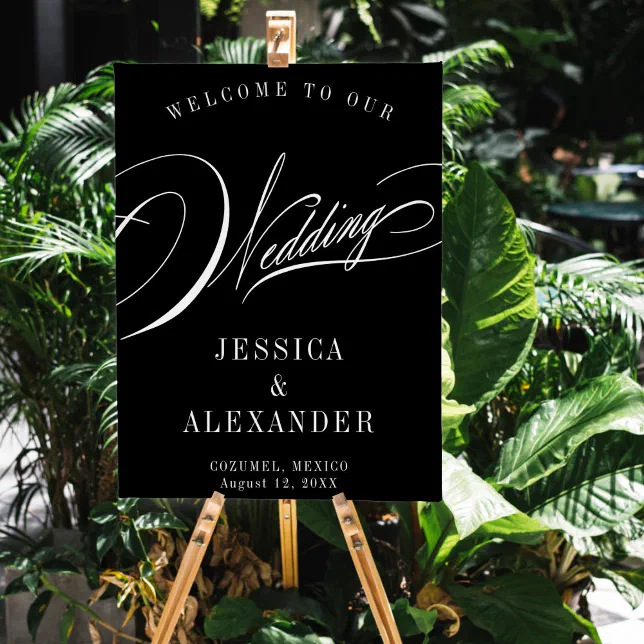 Elegant Black and white Wedding Welcome Sign | Zazzle