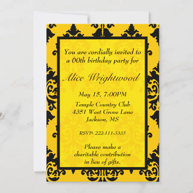 Elegant Black and Yellow Birthday Invitation | Zazzle