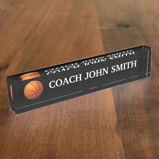 Elegant Black Basketball Coach Desk Name Plate | Zazzle