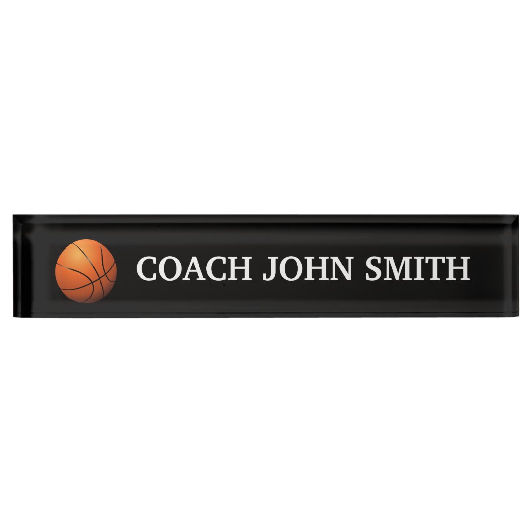 Elegant Black Basketball Coach Desk Name Plate | Zazzle