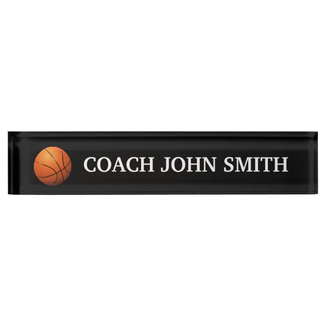 Elegant Black Basketball Coach Desk Name Plate | Zazzle