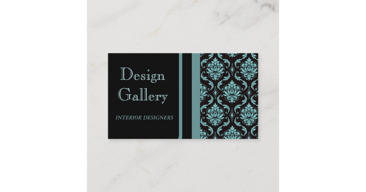 Elegant Black Blue Damask Business Card | Zazzle