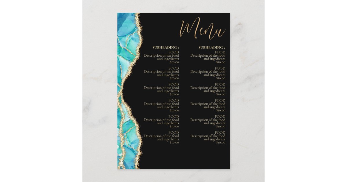 Elegant Black Blue Glitter Watercolor Restaurant Menu | Zazzle