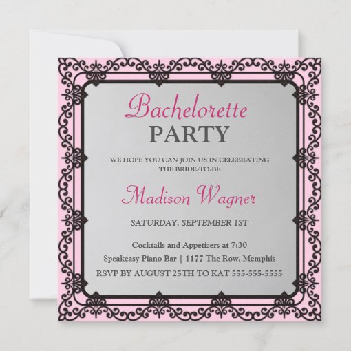 Elegant Black Border Bachelorette Party Invitation | Zazzle