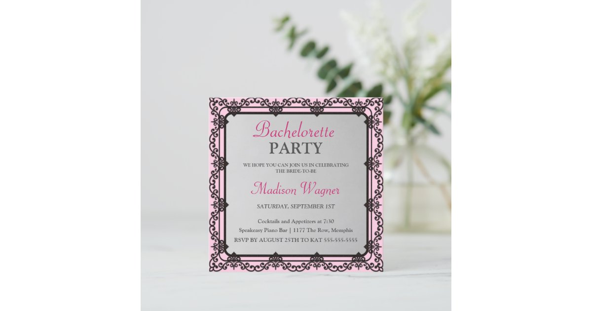 Elegant Black Border Bachelorette Party Invitation | Zazzle