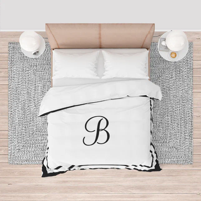 Elegant Black Border Script Monogram King Duvet Cover | Zazzle