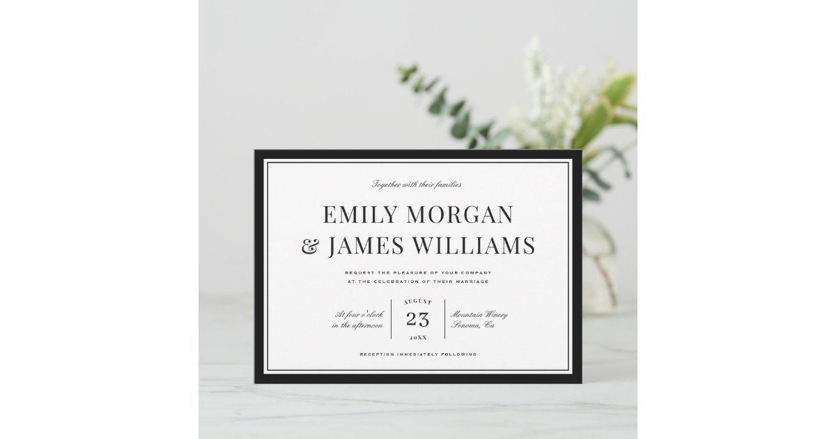 Elegant Black Border | Wedding Invitation | Zazzle