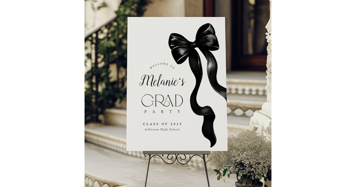 Elegant Black Bow Grad Party Welcome Sign | Zazzle