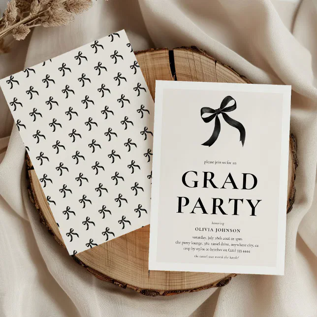 Elegant Black Bow Graduation Party Invitation | Zazzle