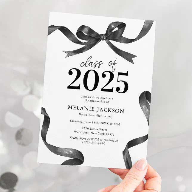 Elegant Black Bow Graduation Party Invitation | Zazzle