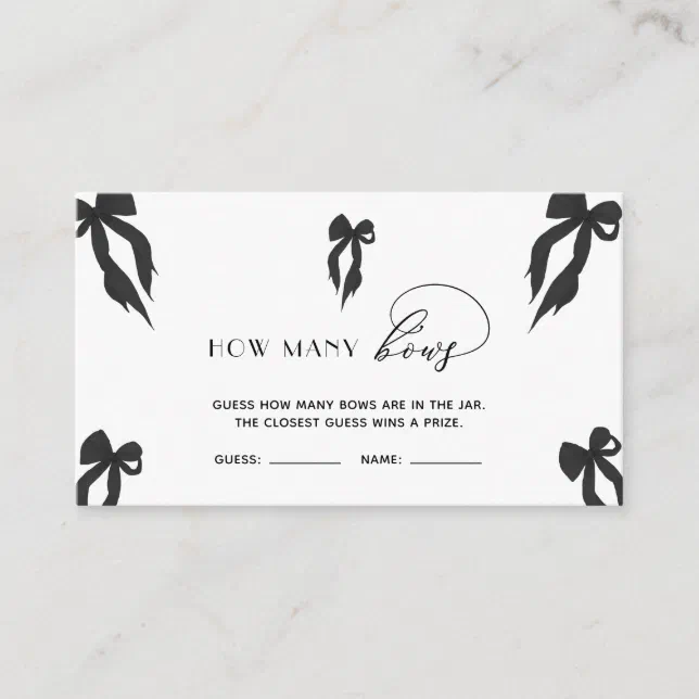 Elegant Black Bow Guess How Many Bows Game Enclosure Card | Zazzle