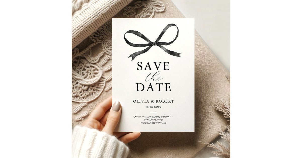 Elegant Black Bow Save The Date | Zazzle