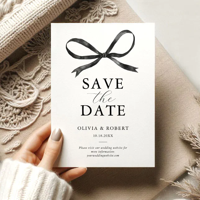 Elegant Black Bow Save The Date | Zazzle
