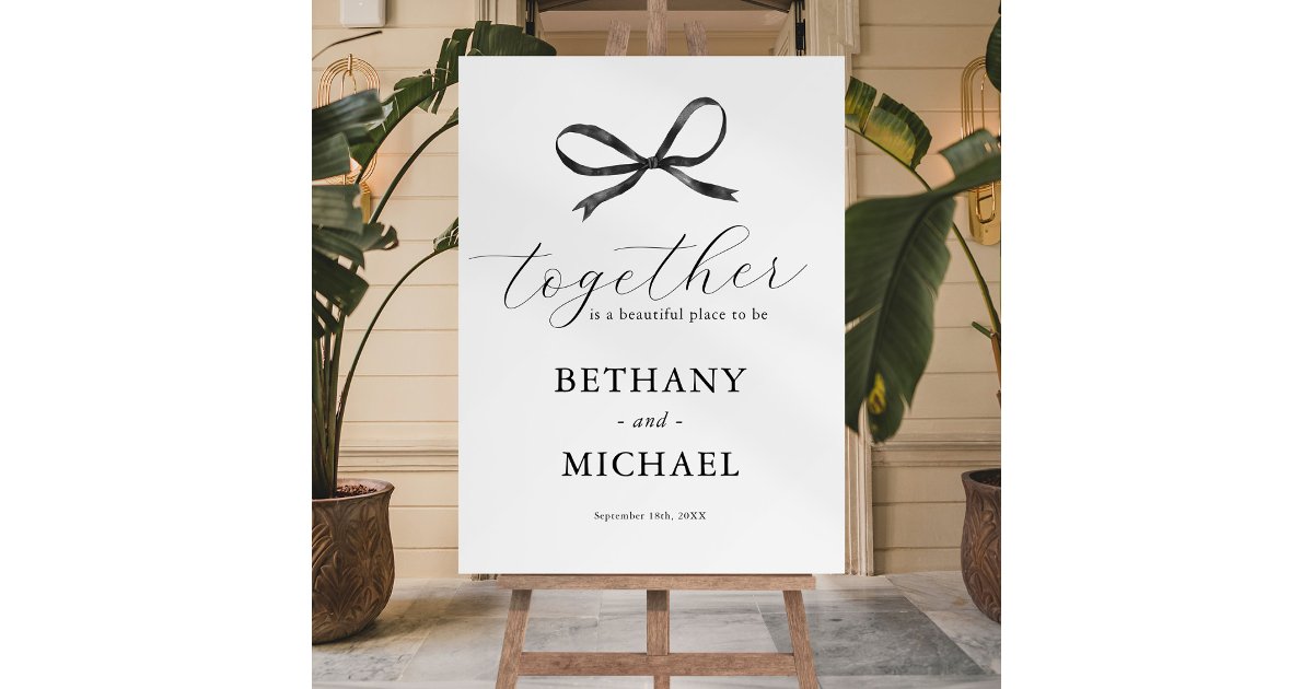 Elegant Black Bow Wedding Welcome Sign | Zazzle