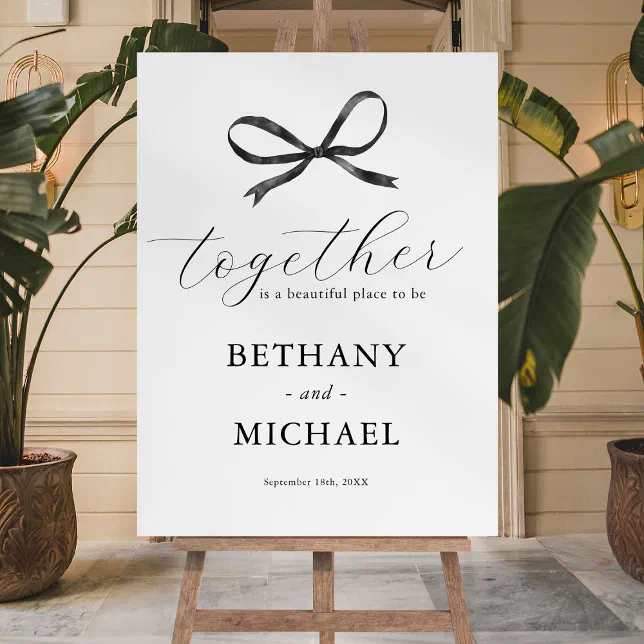 Elegant Black Bow Wedding Welcome Sign | Zazzle