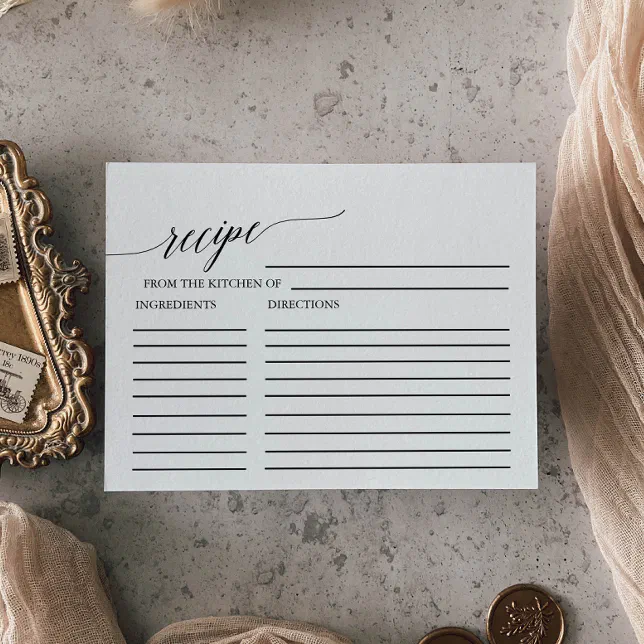 Elegant Black Calligraphy Bridal Recipe Cards | Zazzle