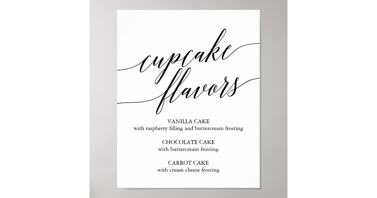 Elegant Black Calligraphy Cupcake Flavors Sign | Zazzle